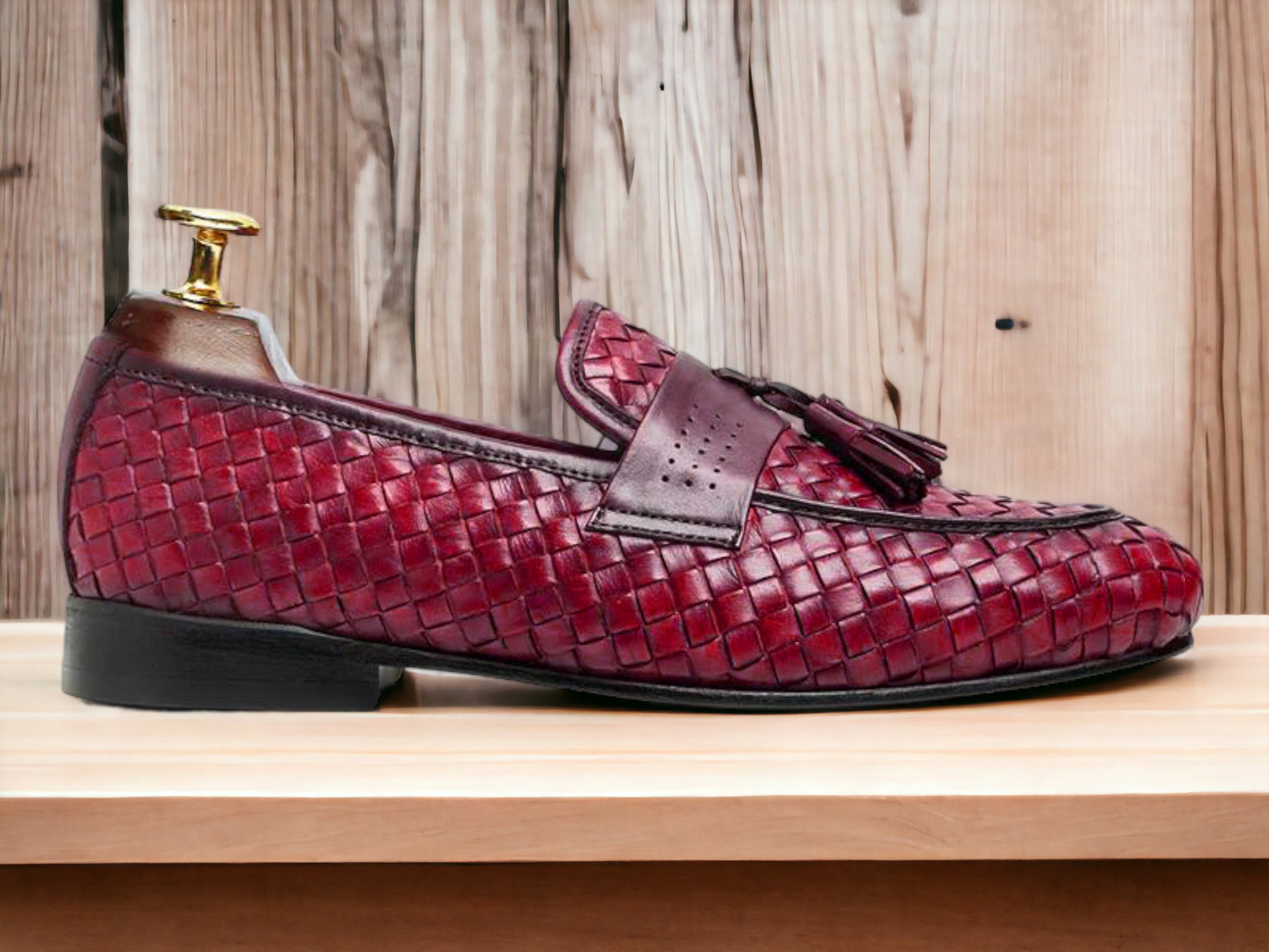 Handmade Men's Black Woven Leather Loafer FASHION Designer Shoes ...