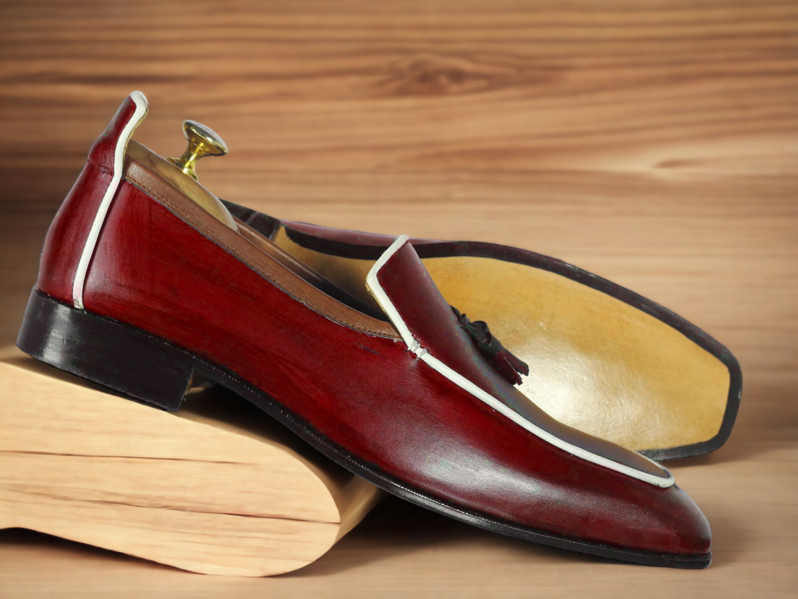 Handmade Men's Blue Leather Loafer Shoes Tassel Stylish Designer Red ...