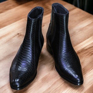 Handmade Men's Black Python Leather Boots FASHION Designer BOOT Stylish ...