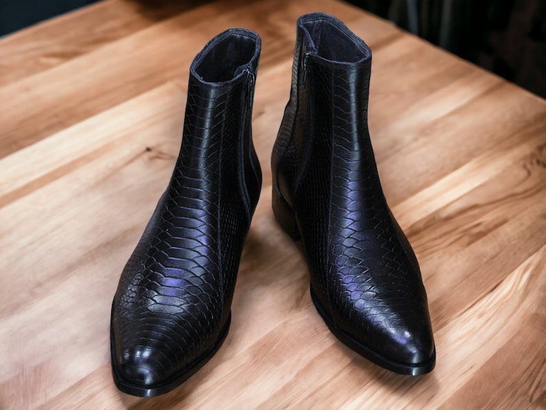 Handmade Men's Black Python Leather Boots FASHION Designer BOOT Stylish ...