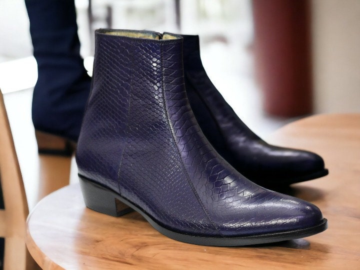 Handmade Men's Black Python Leather Boots FASHION Designer BOOT Stylish ...