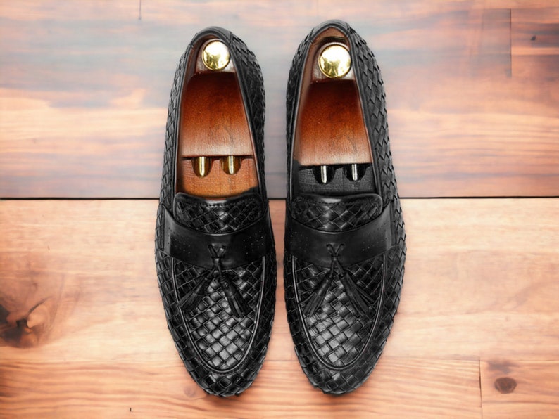 Handmade Men's Black Woven Leather Loafer FASHION Designer Shoes ...