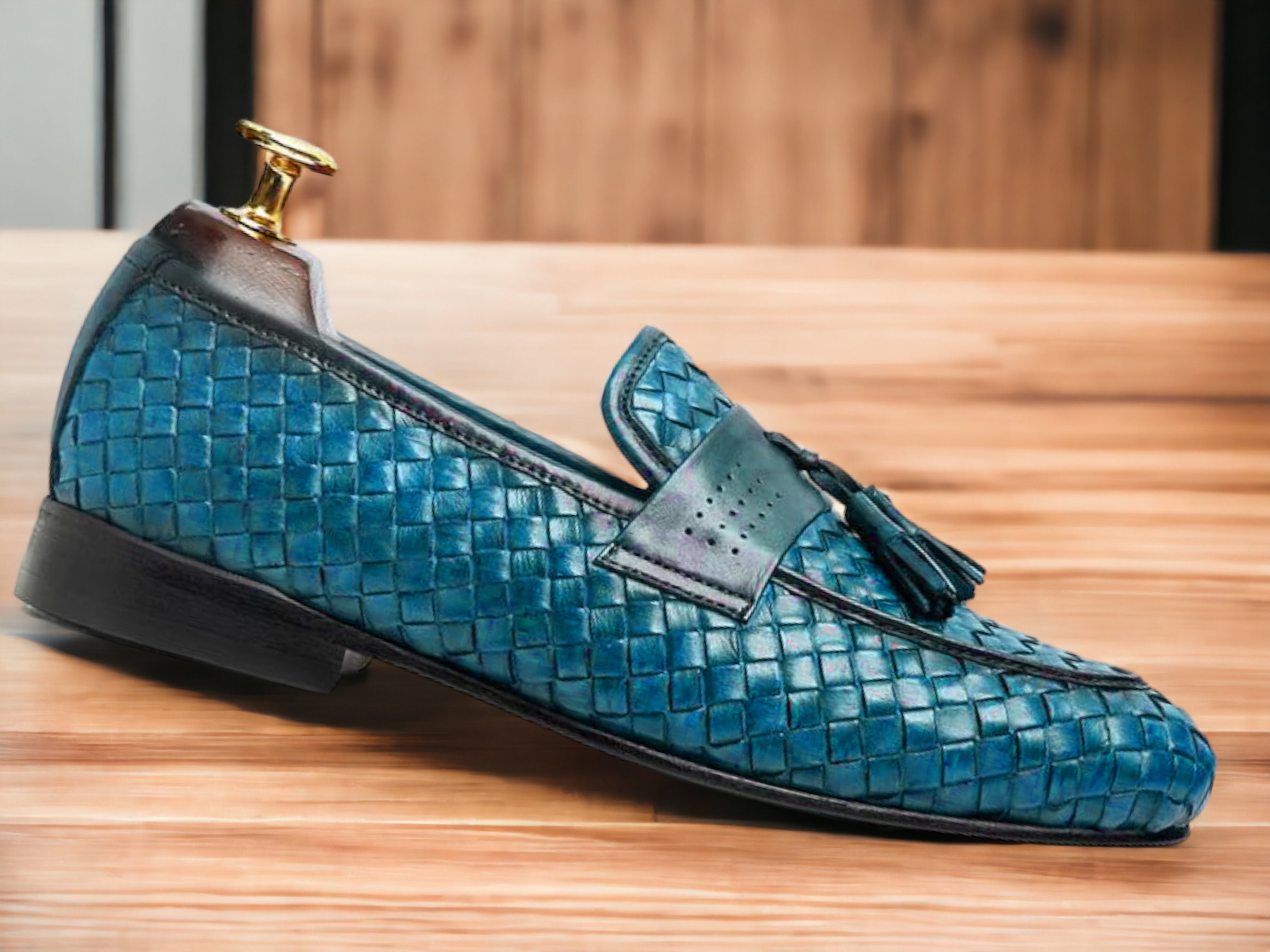 Handmade Men's Black Woven Leather Loafer FASHION Designer Shoes ...