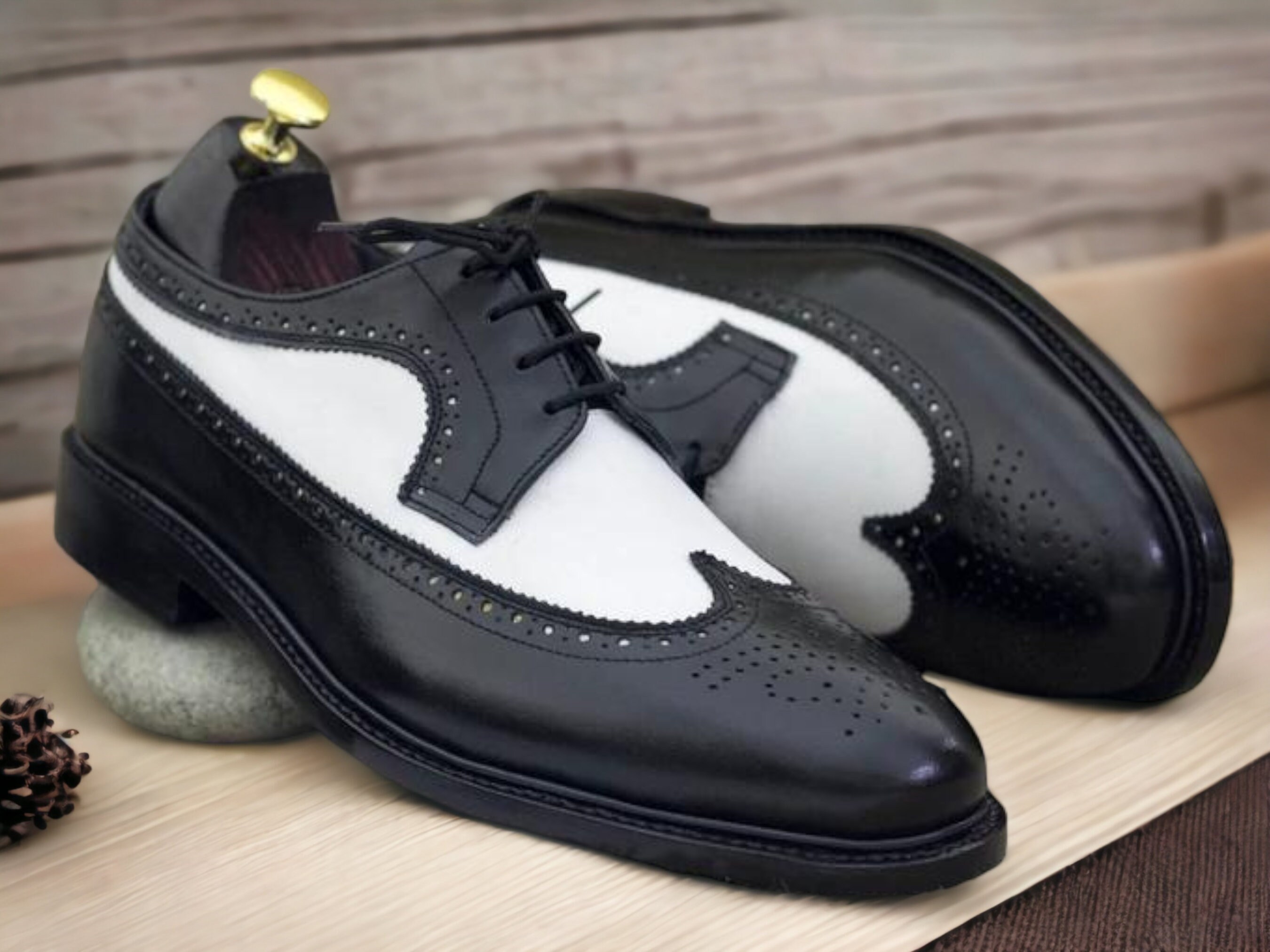 Black White Wing Tip Derby Shoes Classic Style Men Dress Shoes Formal ...