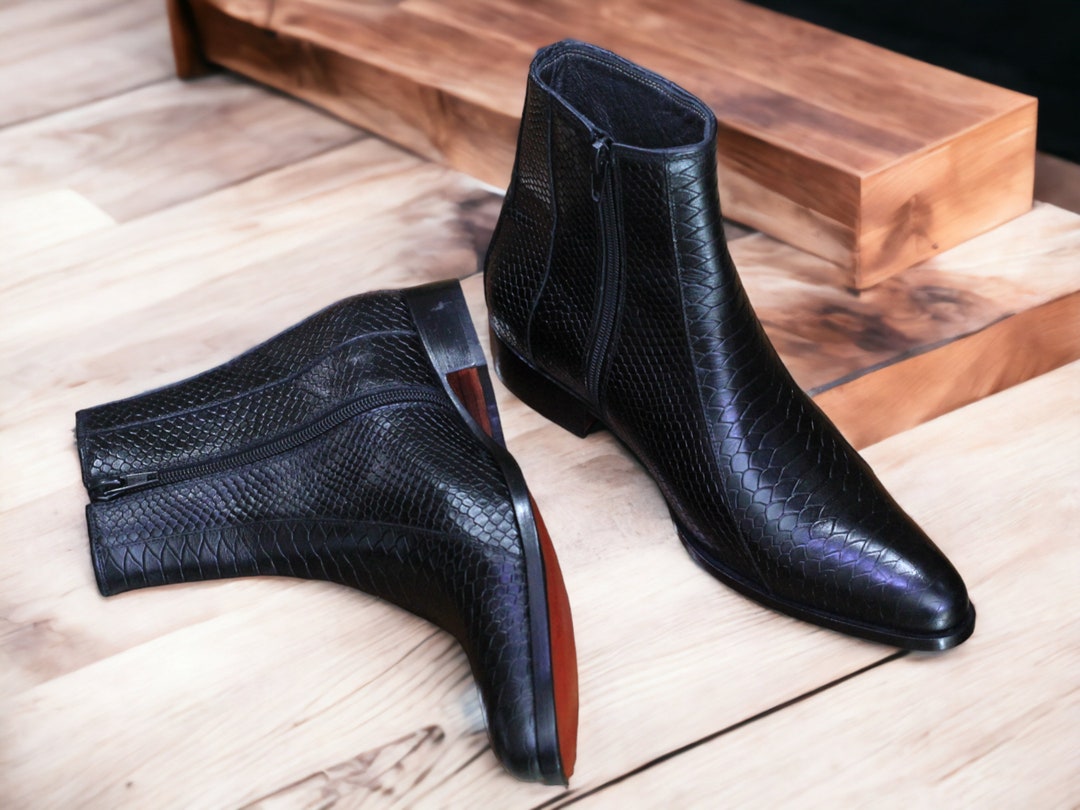 Handmade Men's Black Python Leather Boots FASHION Designer BOOT Stylish ...