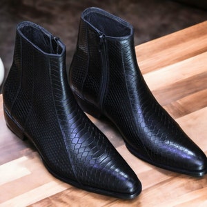 Handmade Men's Black Python Leather Boots FASHION Designer BOOT Stylish ...