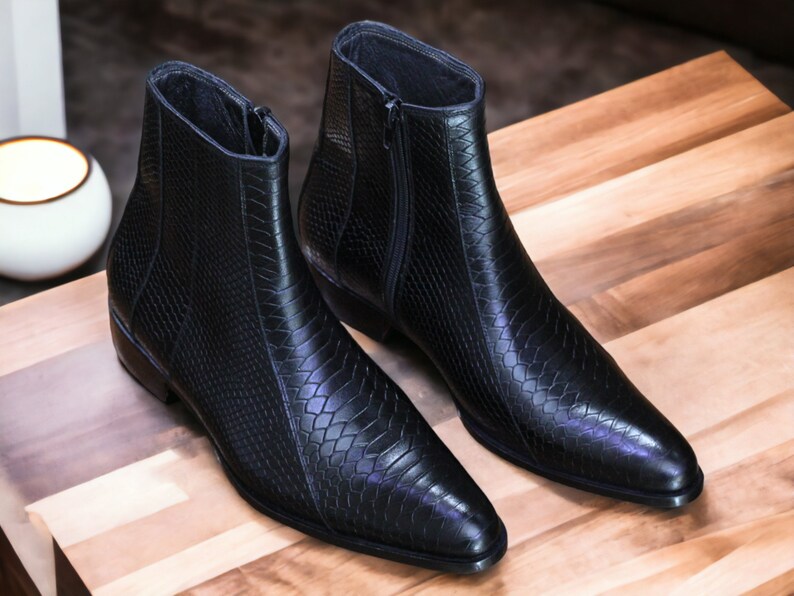 Handmade Men's Black Python Leather Boots FASHION Designer BOOT Stylish ...