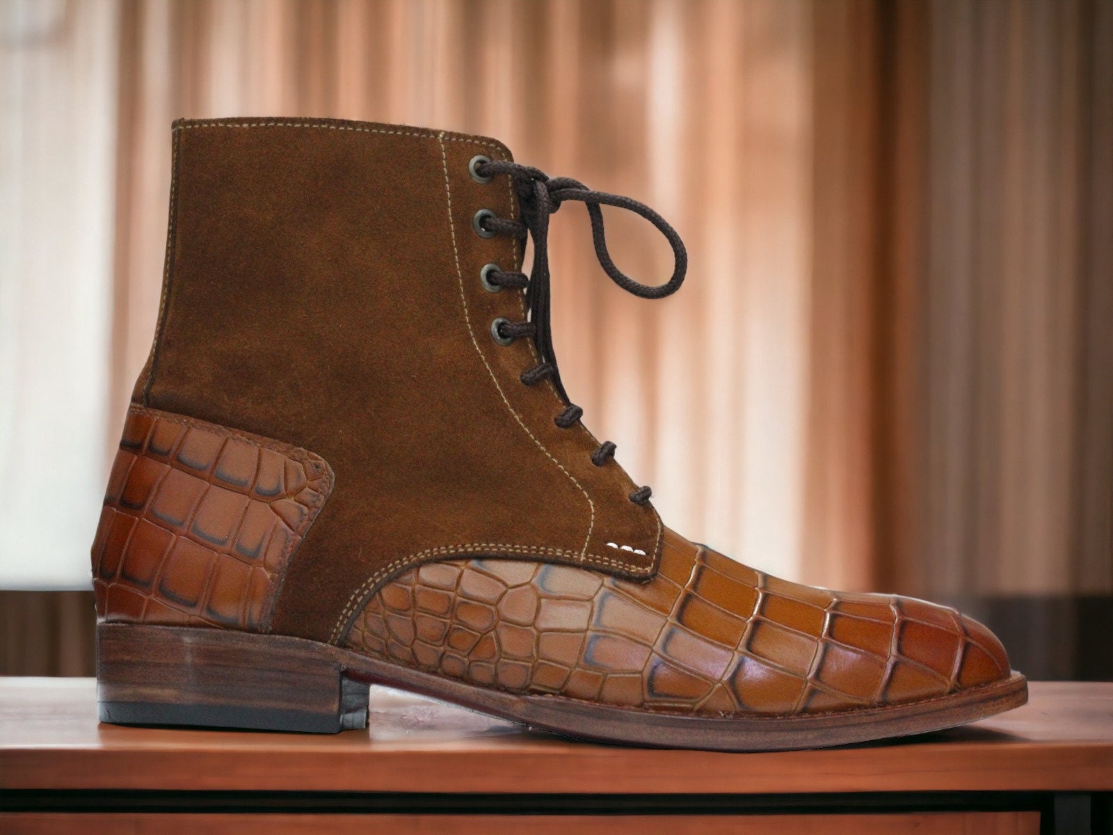 Handmade Men's Alligator Leather Boots FASHION Designer BOOT Stylish ...