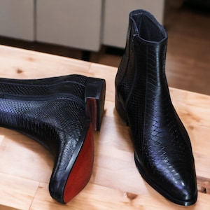 Handmade Men's Black Python Leather Boots FASHION Designer BOOT Stylish ...