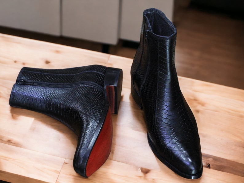 Handmade Men's Black Python Leather Boots FASHION Designer BOOT Stylish ...