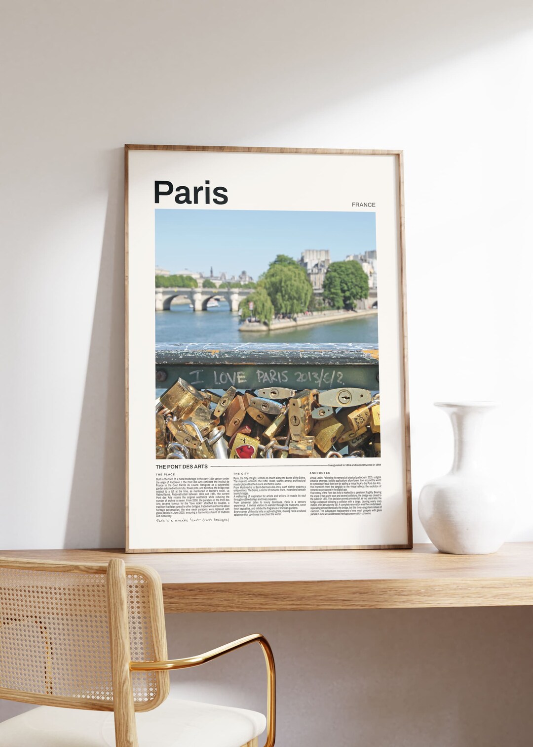 Pont Des Arts Romantic Travel Poster: Love Locks French Bridge Travel ...