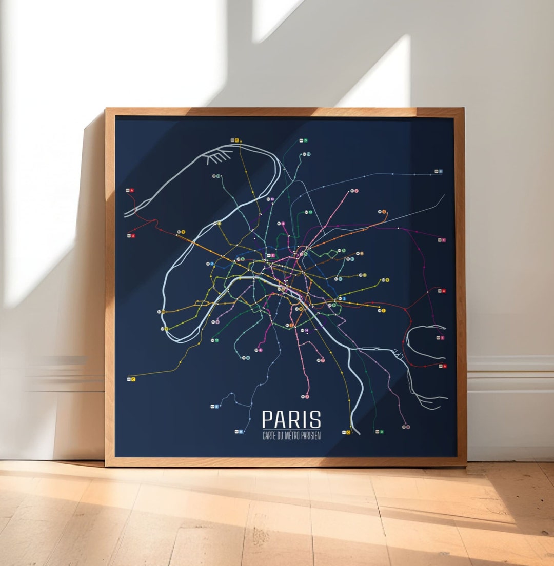 Paris Metro Map Poster, Paris Metropolitan Map City Print, Metro Lines ...