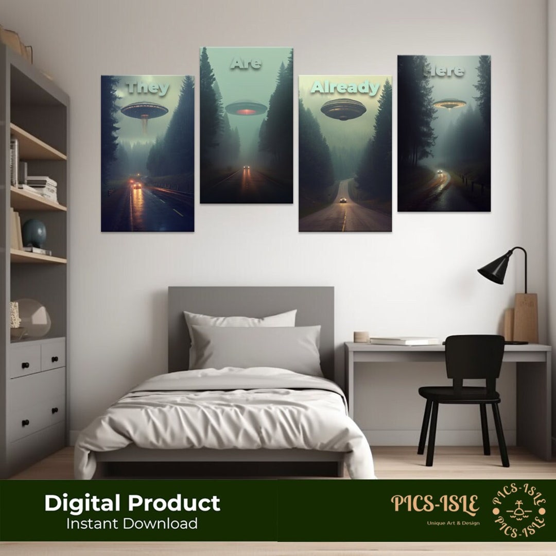 UFO Printable Wall Art, Ufos Art With Custom Text, Set #1 of 8 UFO ...