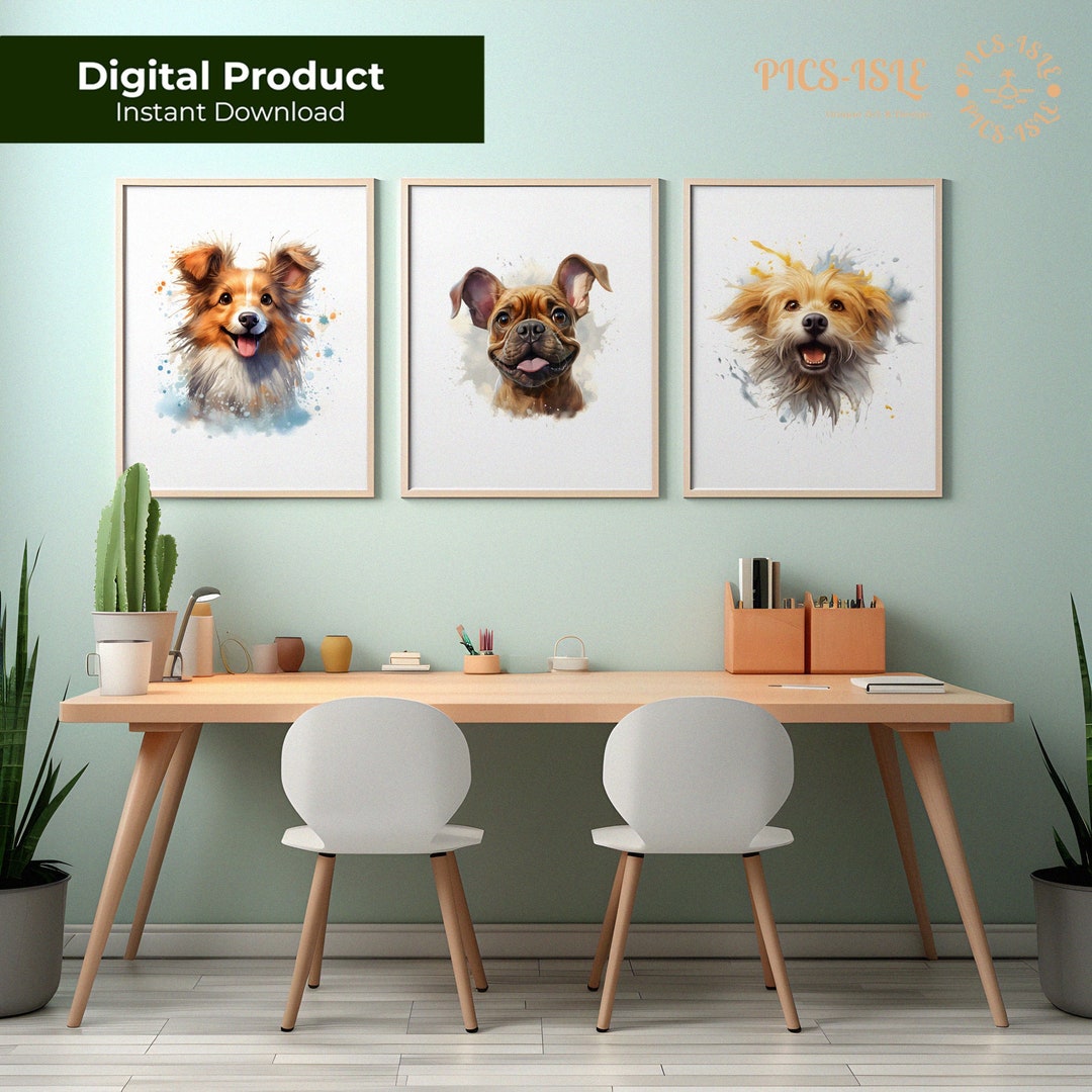 Colorful Dog Prints, Fun Animal Art, Set #4 of 7 Art Prints, Dogs ...