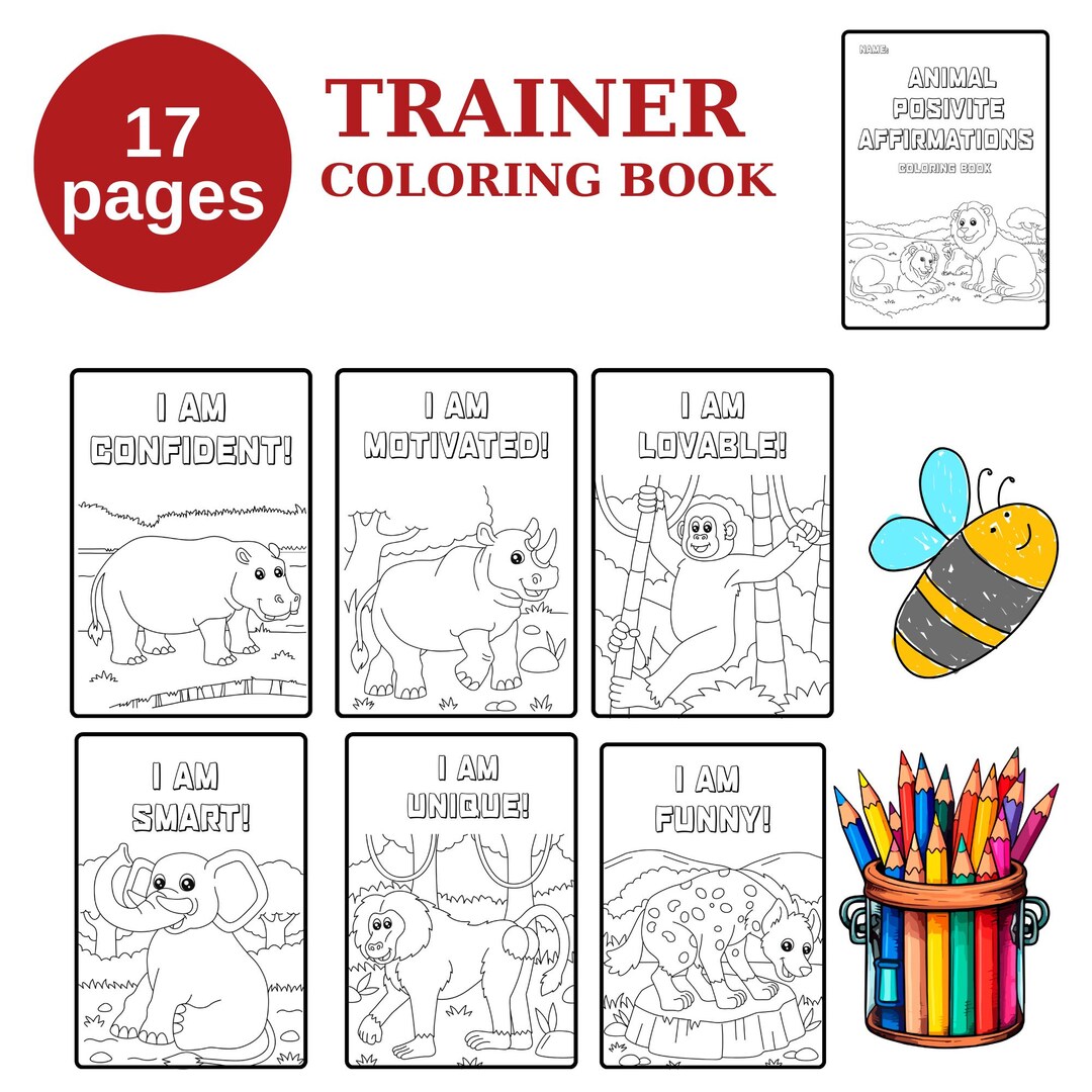 Animal Positive Affirmations Coloring Pages, 17 Page Printable Set, A4 ...