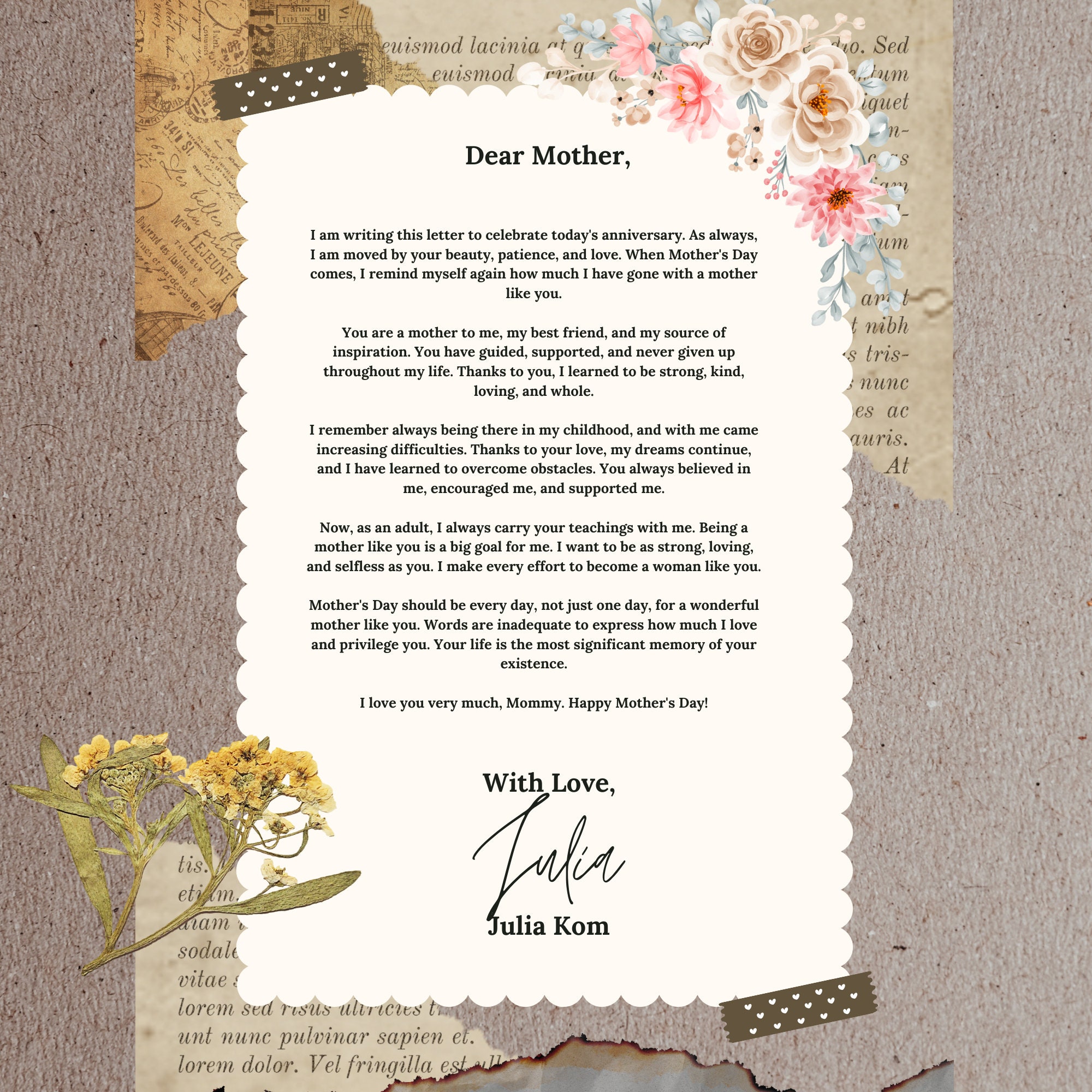 Printable Letter, Mothers Day, Letters, Letter, Printable, Gift, Mother ...