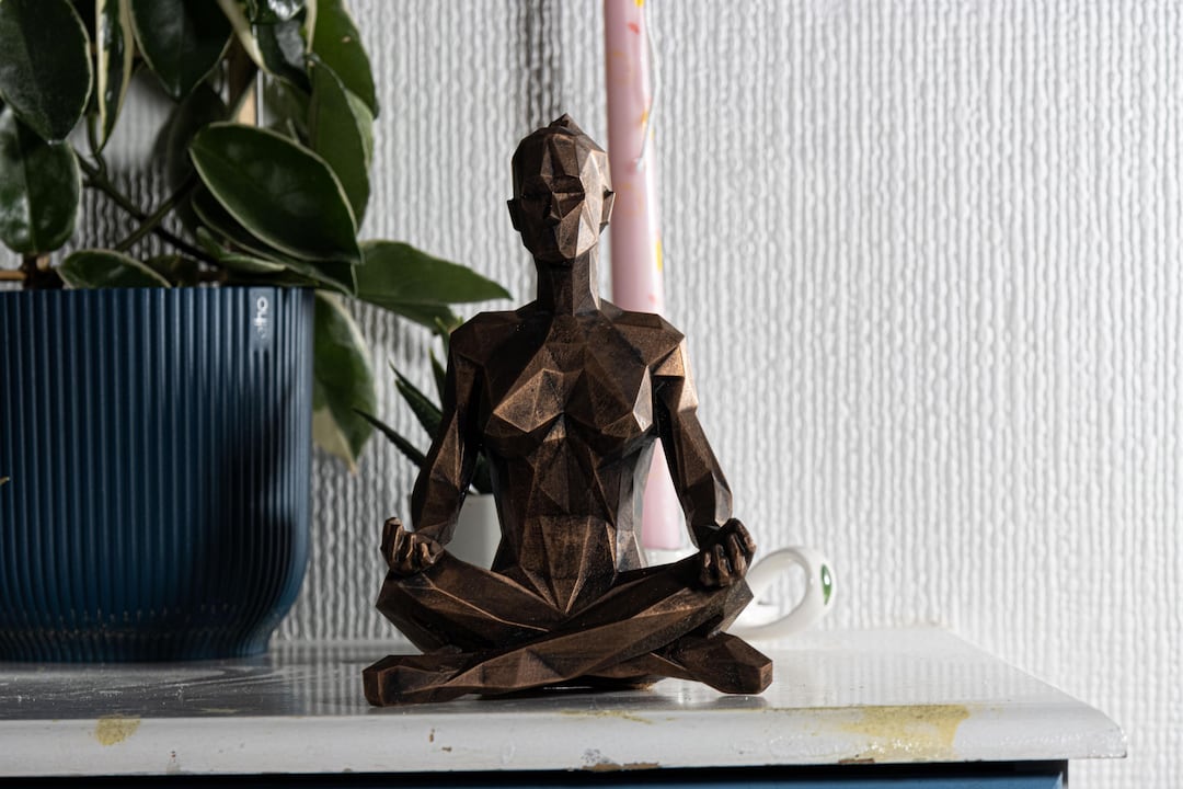 Modern Faceted Yoga Woman Statue in Lotus Pose – Minimalist Meditation ...
