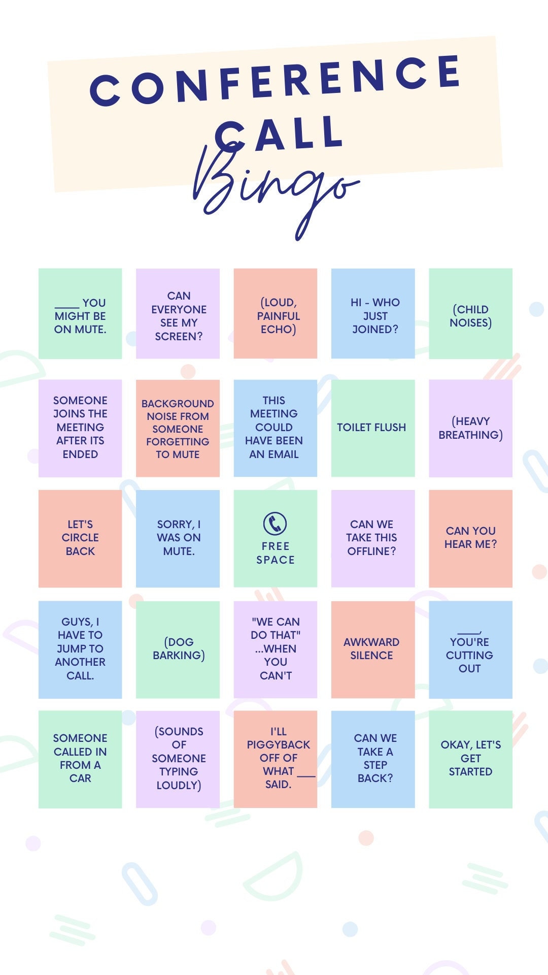 Conference Call Bingo Downloadable PDF - Etsy