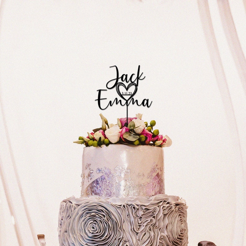 Customized Wedding Cake Topper Featuring Your Special Date Elegant ...
