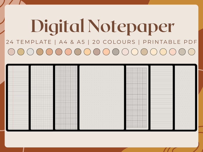 24 Digital Note Paper Templates | Lined Dotted Grid | A4 A5 | 20 Color ...