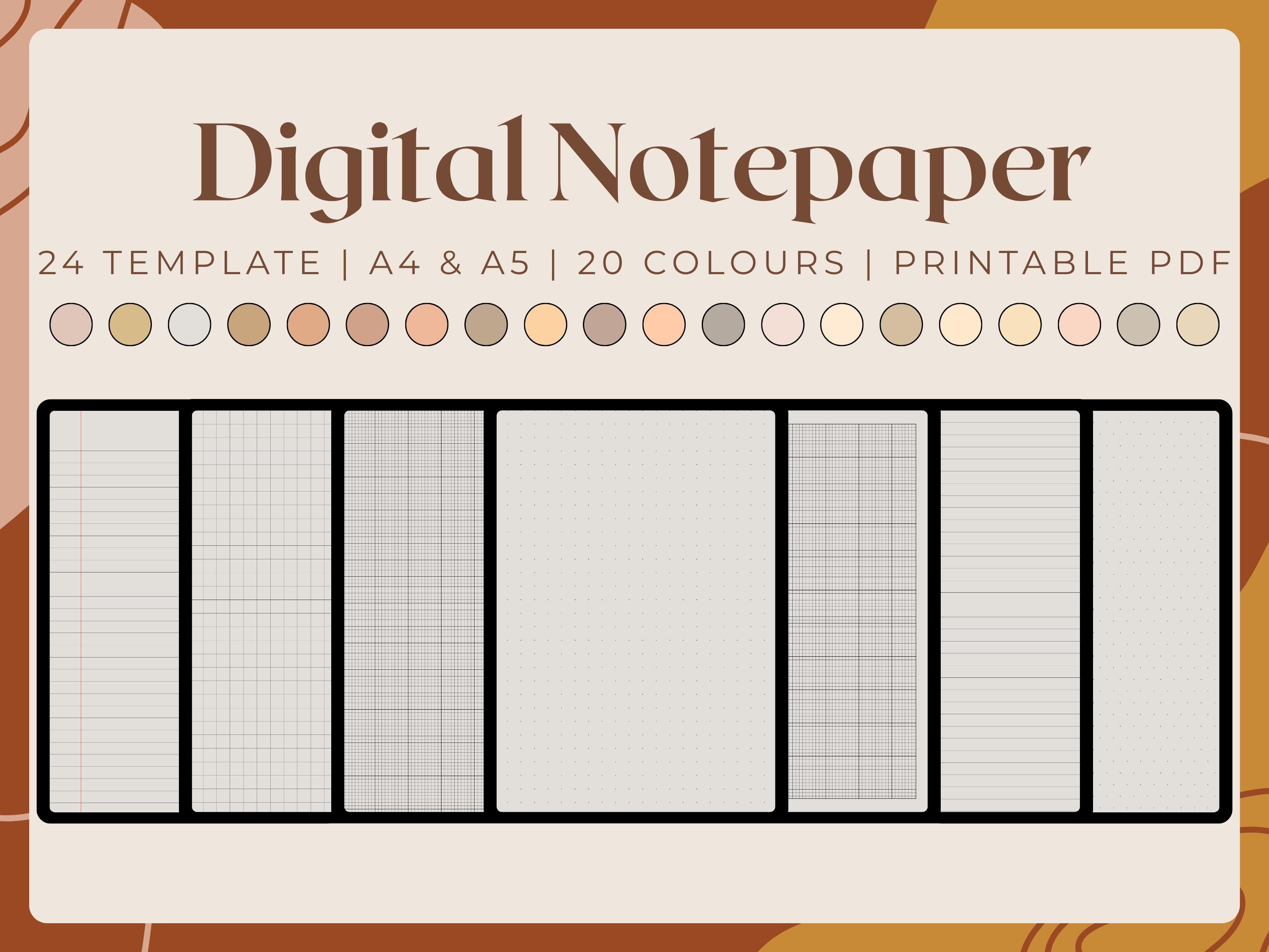 24 Digital Note Paper Templates | Lined Dotted Grid | A4 A5 | 20 Color ...