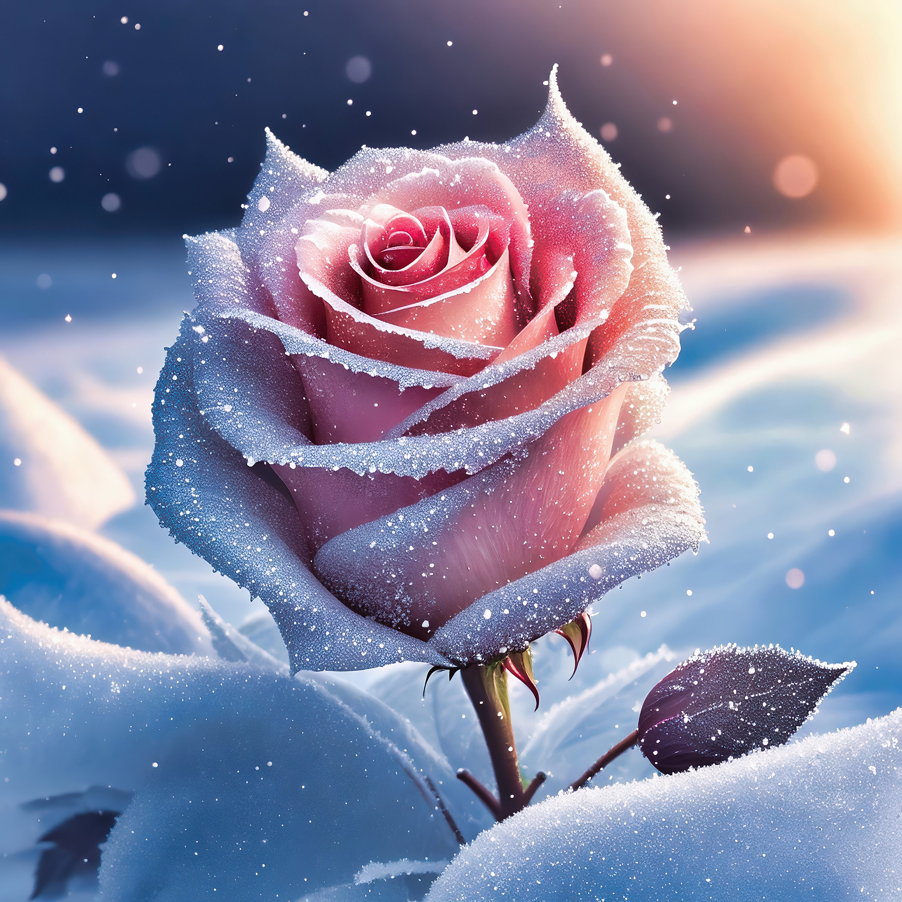 PINK ROSE in the Snow Digital Download Wall Art Printable - Etsy