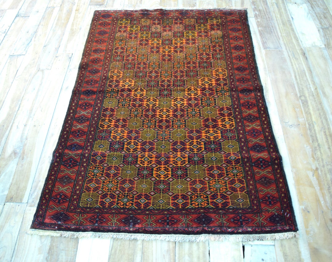3x5 Small Vintage Area Rug Afghan Hand-knotted Wool Rug Small Entryway ...