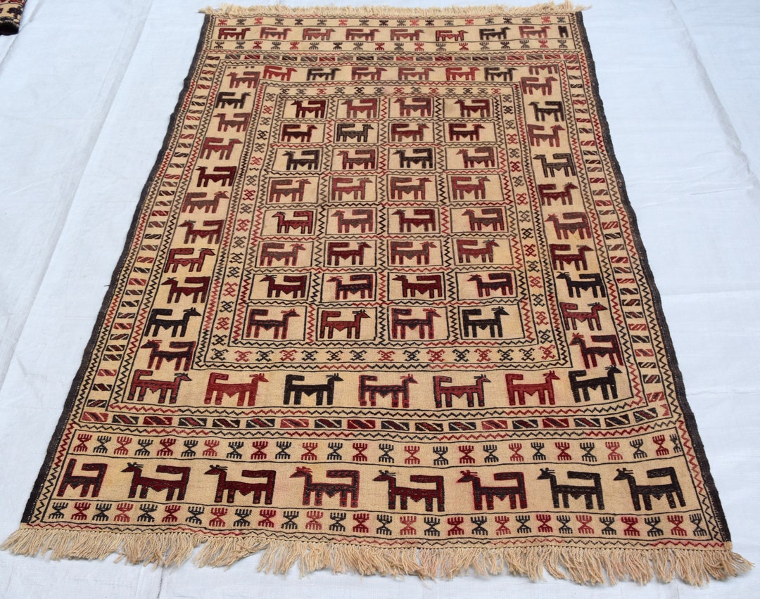 Afghan Rustic Pictorial Kilim Rug Handmade High Quality - Etsy