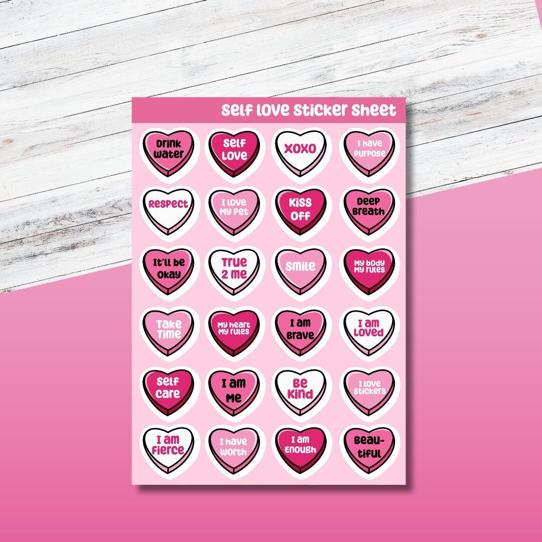 Self-love Love Hearts Affirmation Heart Stickers Feminist Stickers Love ...