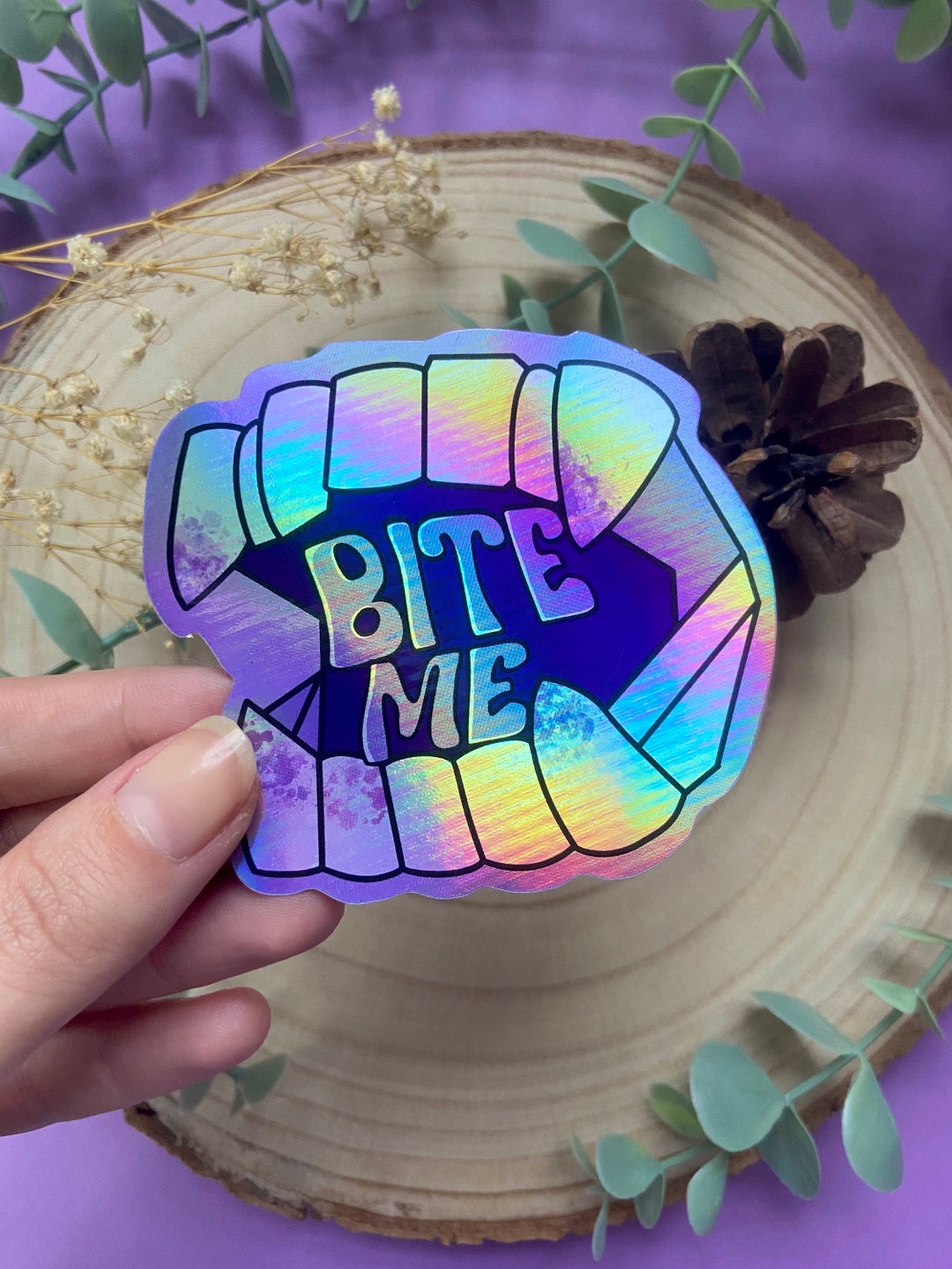 Holographic Bite Me Sticker | Vampire Fangs | Fangs Sticker | Goth ...