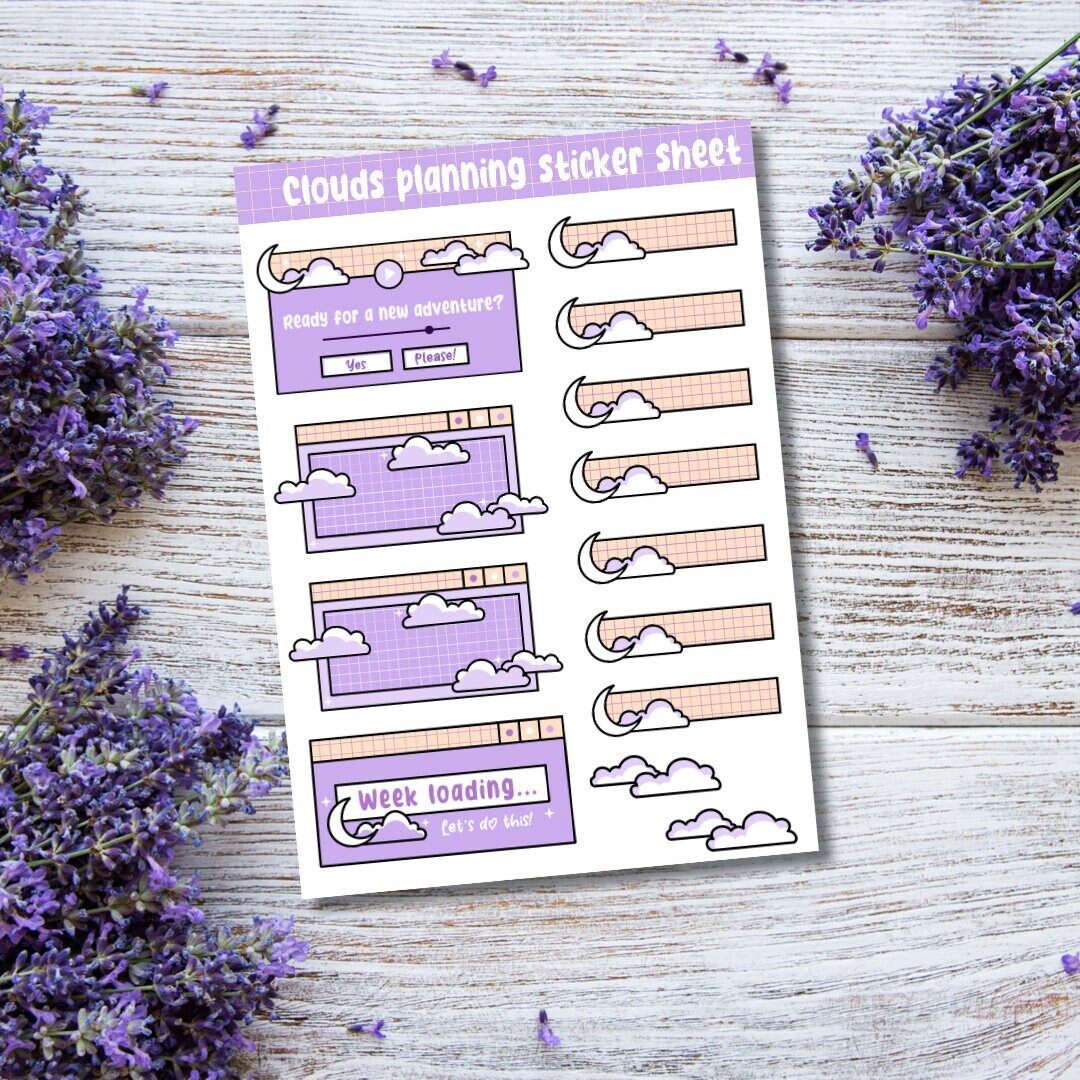 Kawaii Window Tab Sticker Sheet Purple Planning Sticker Sheets Journal ...