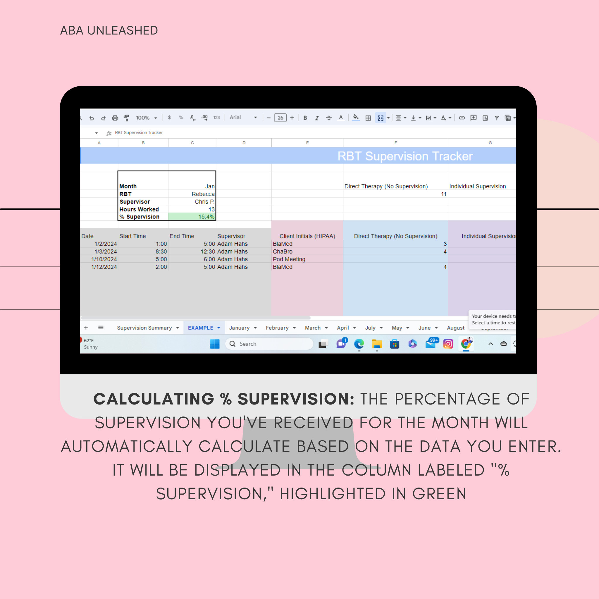 RBT Supervision Tracker, RBT Supervision Log, RBT Supervision, Rbt ...