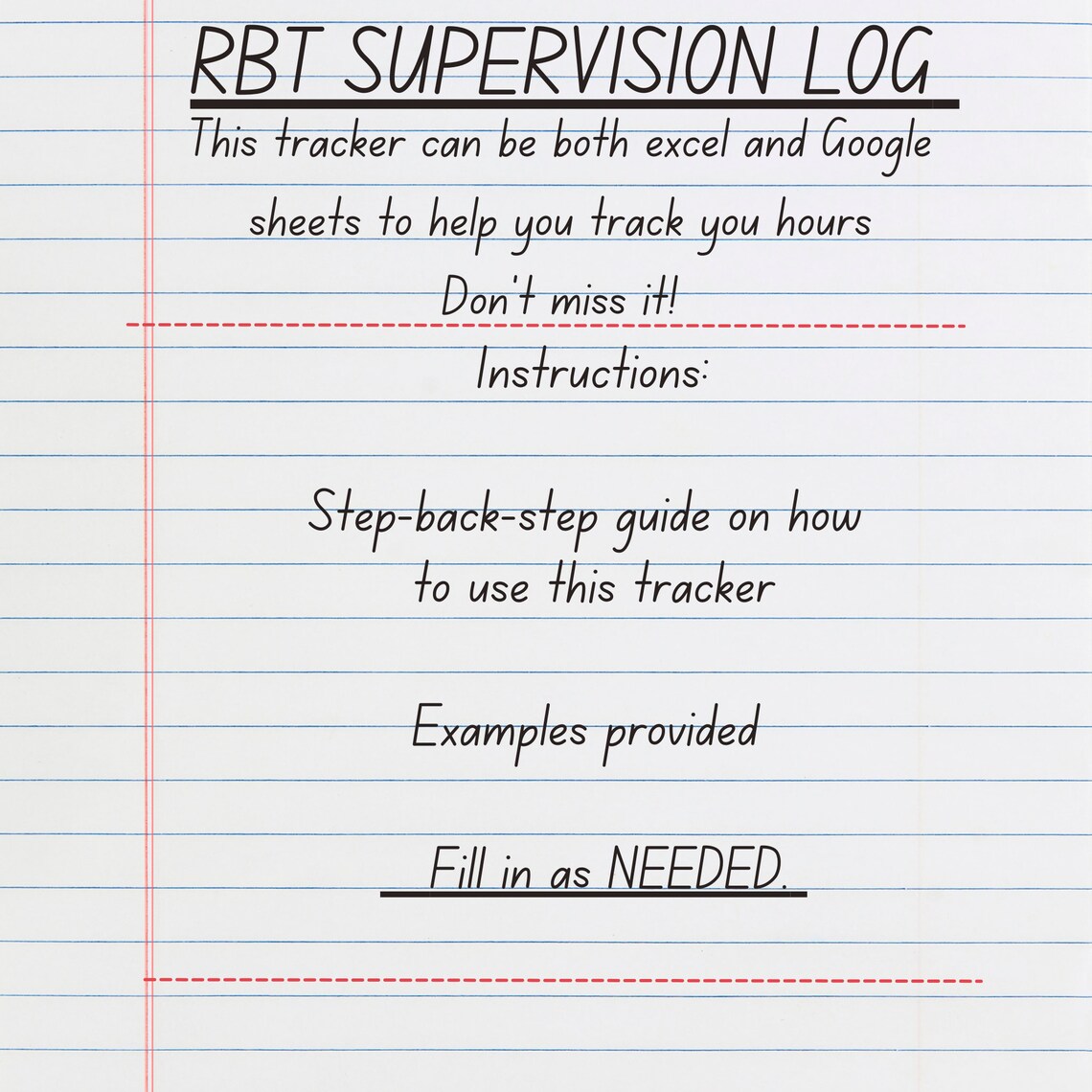 RBT Supervision Tracker, RBT Supervision Log, RBT Supervision, Rbt ...