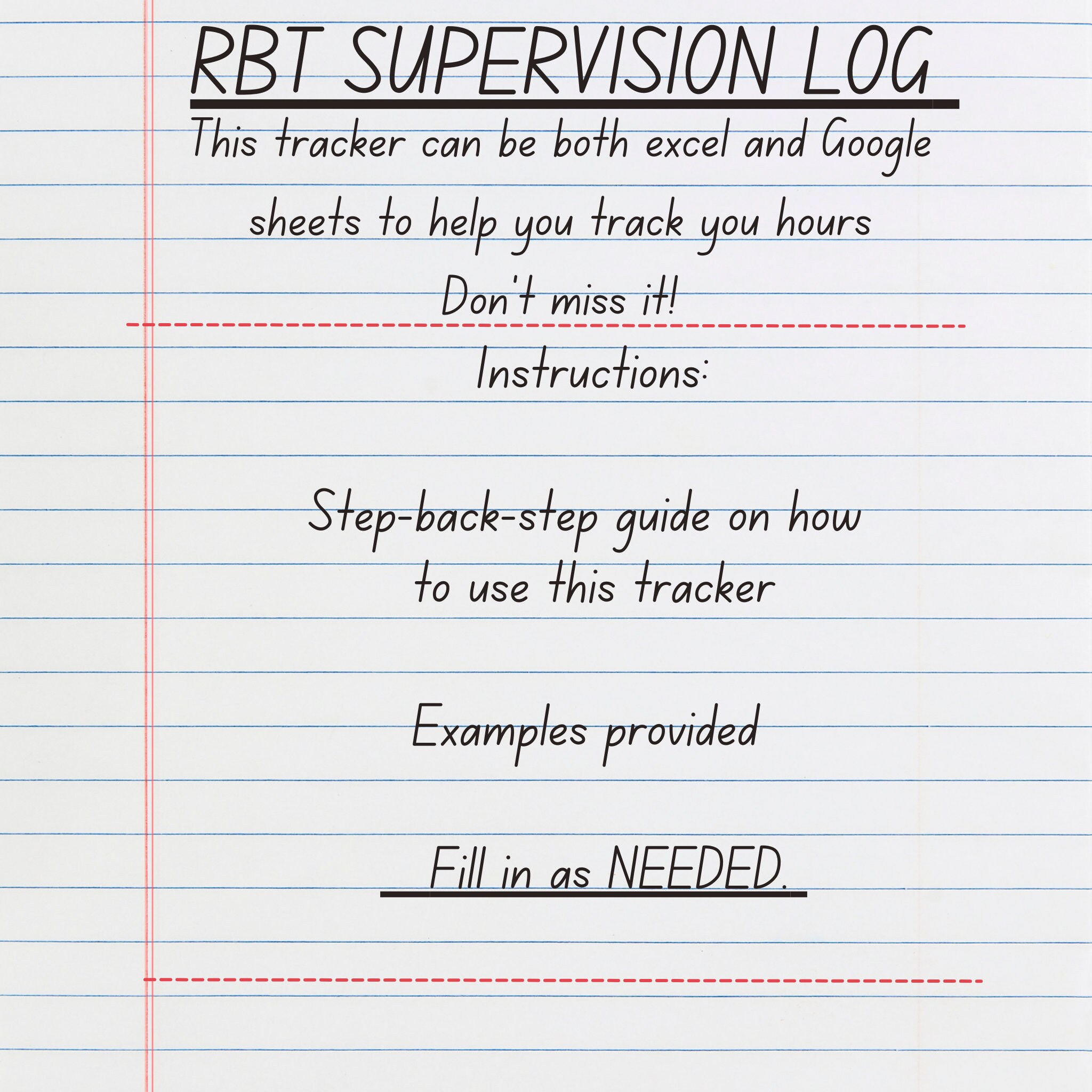 RBT Supervision Tracker, RBT Supervision Log, RBT Supervision, Rbt ...