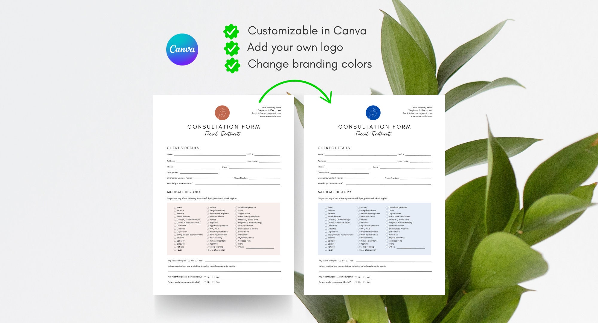 Facial Client Consultation Form Intake Beauty Salon Printable Template ...