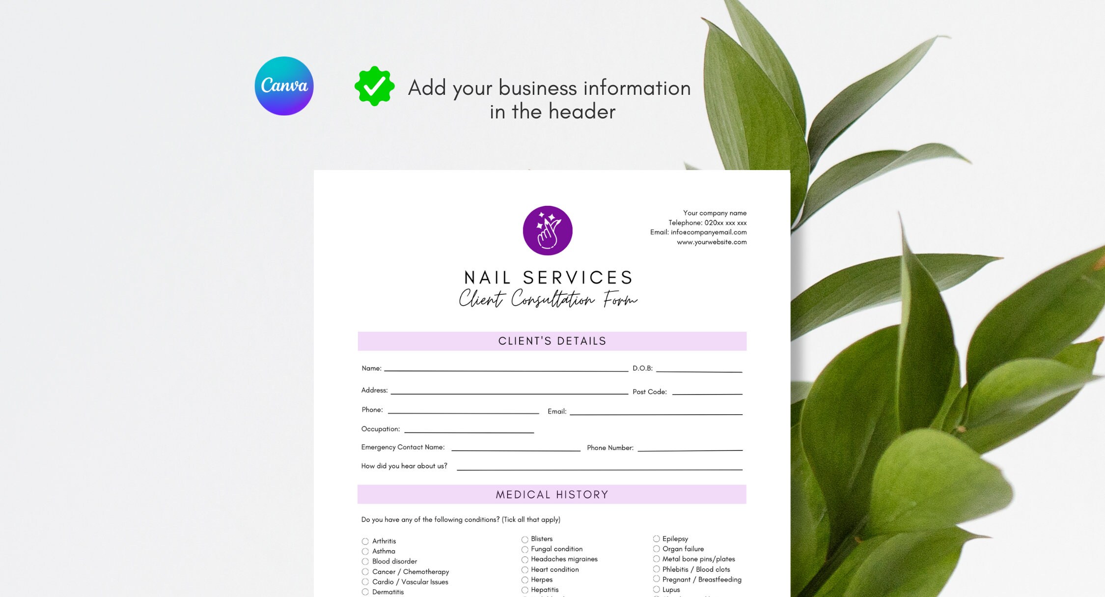 Nail Technician Forms Editable Templates Esthetician Forms Client ...