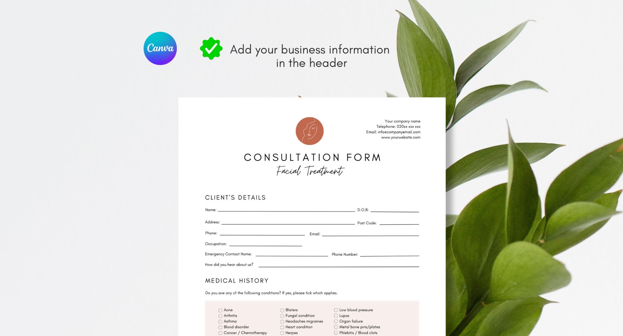 Facial Client Consultation Form Intake Beauty Salon Printable Template ...