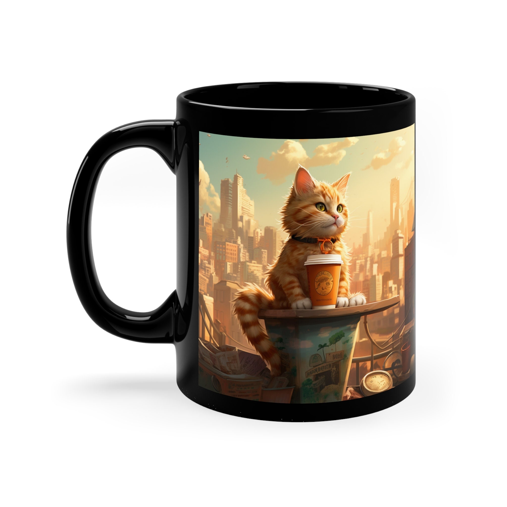 Yellow Tabby Cat City Coffee Mug Ceramic Coffee Cup Cat Lover Coffee ...