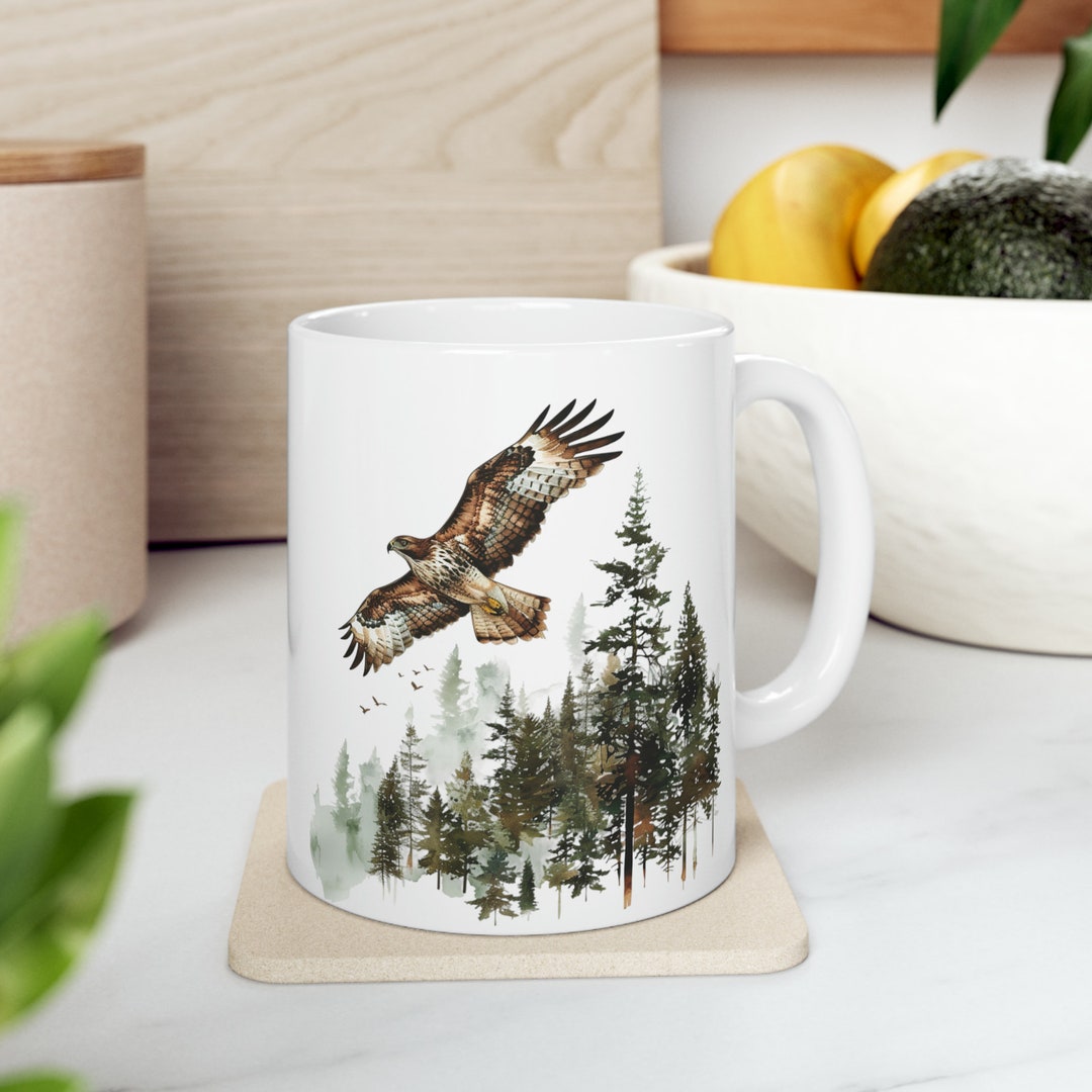 Hawk Ceramic Mug 11oz Hawk Mug Hawk Cup Forest Mug Nature Cup Hawk ...