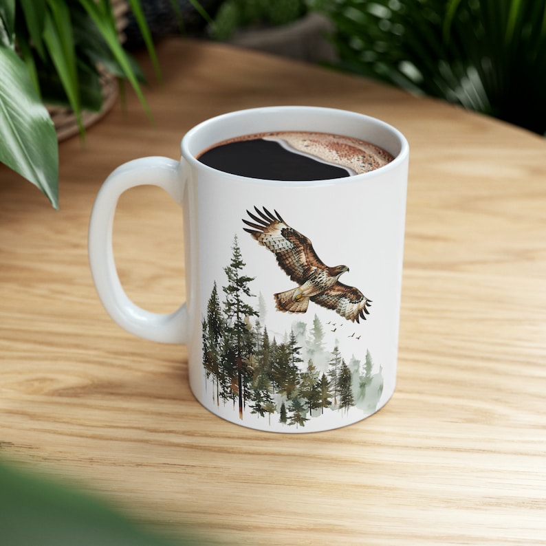 Hawk Ceramic Mug 11oz Hawk Mug Hawk Cup Forest Mug Nature Cup Hawk ...
