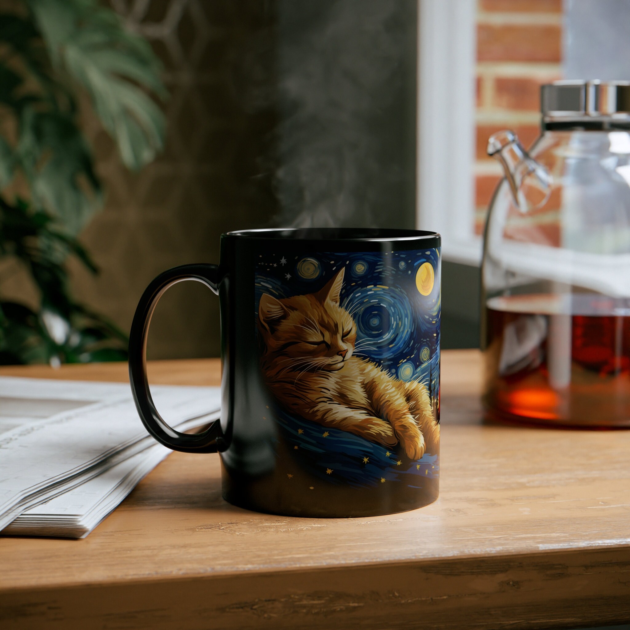 Sleeping Cat Starry Night Ceramic Coffee Mug Cat Lover Coffee Cup Art ...