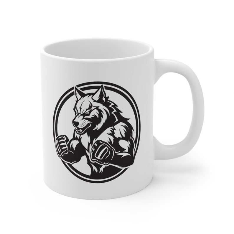 Wolf Ceramic Mug 11oz Fighting Wolf Mug Wolf Coffee Cup Wolf Coffee Mug ...