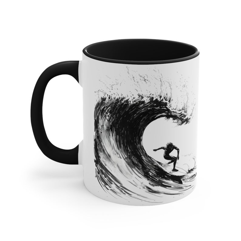 Surfing Black and White Coffee Mug 11oz Surfing Mug Surfing Cup Surfing ...