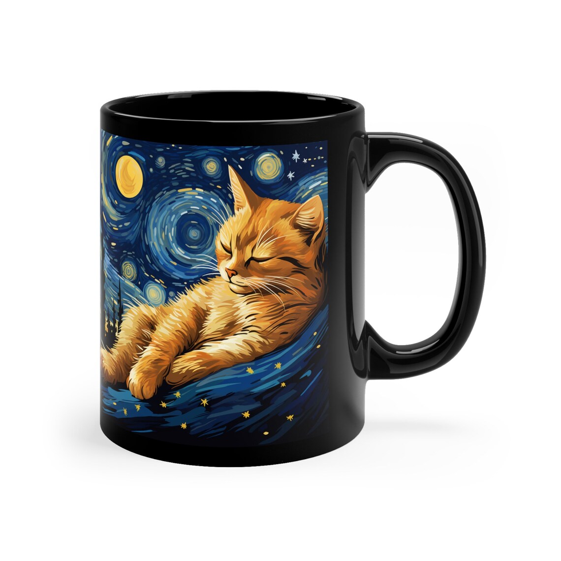 Sleeping Cat Starry Night Ceramic Coffee Mug Cat Lover Coffee Cup Art ...