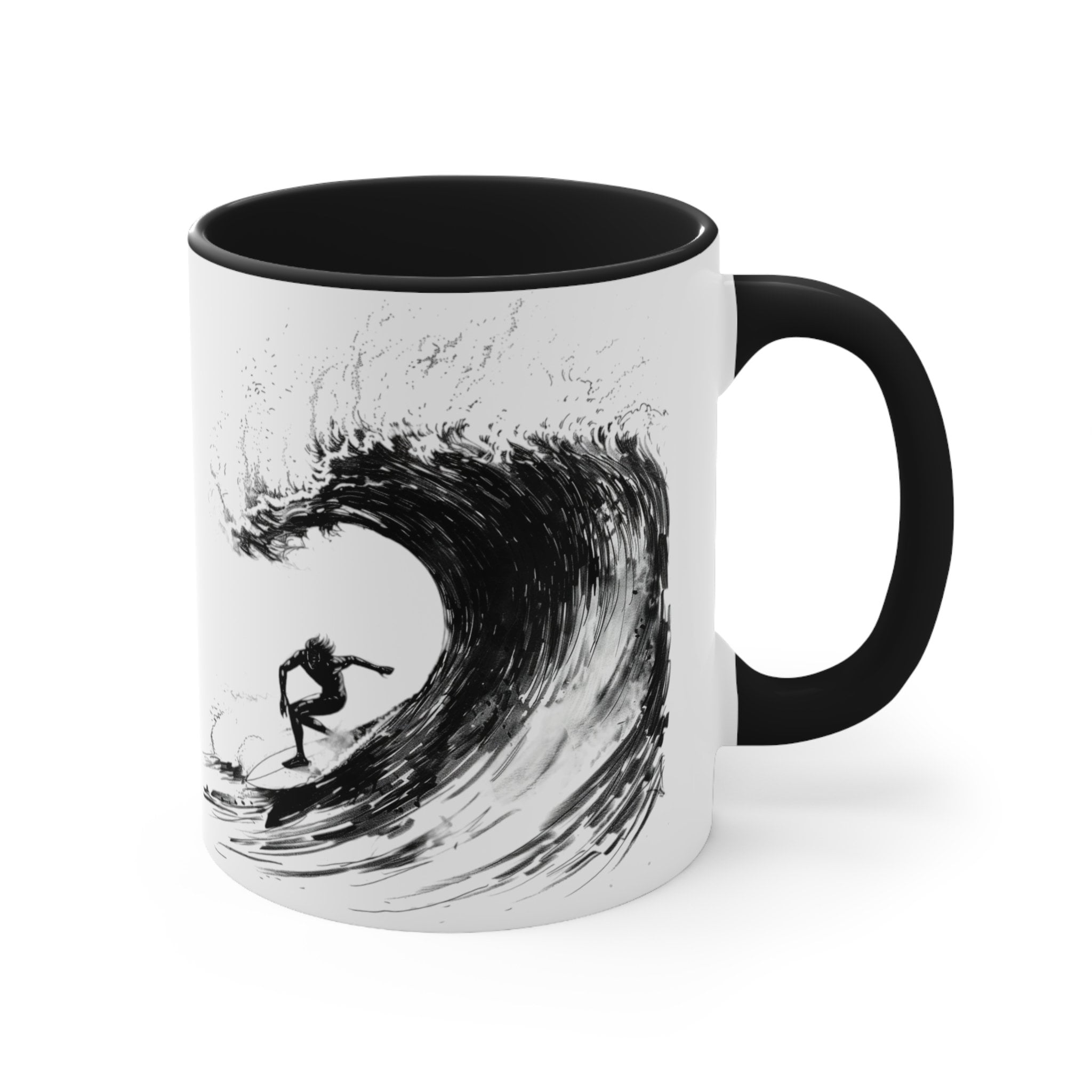 Surfing Black and White Coffee Mug 11oz Surfing Mug Surfing Cup Surfing ...