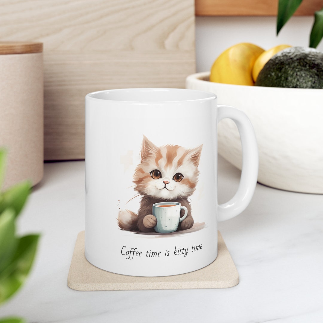Cute Kitty Mug Coffee Time is Kitty Time Cat Mug Cat Cup Cat Mom Cat ...