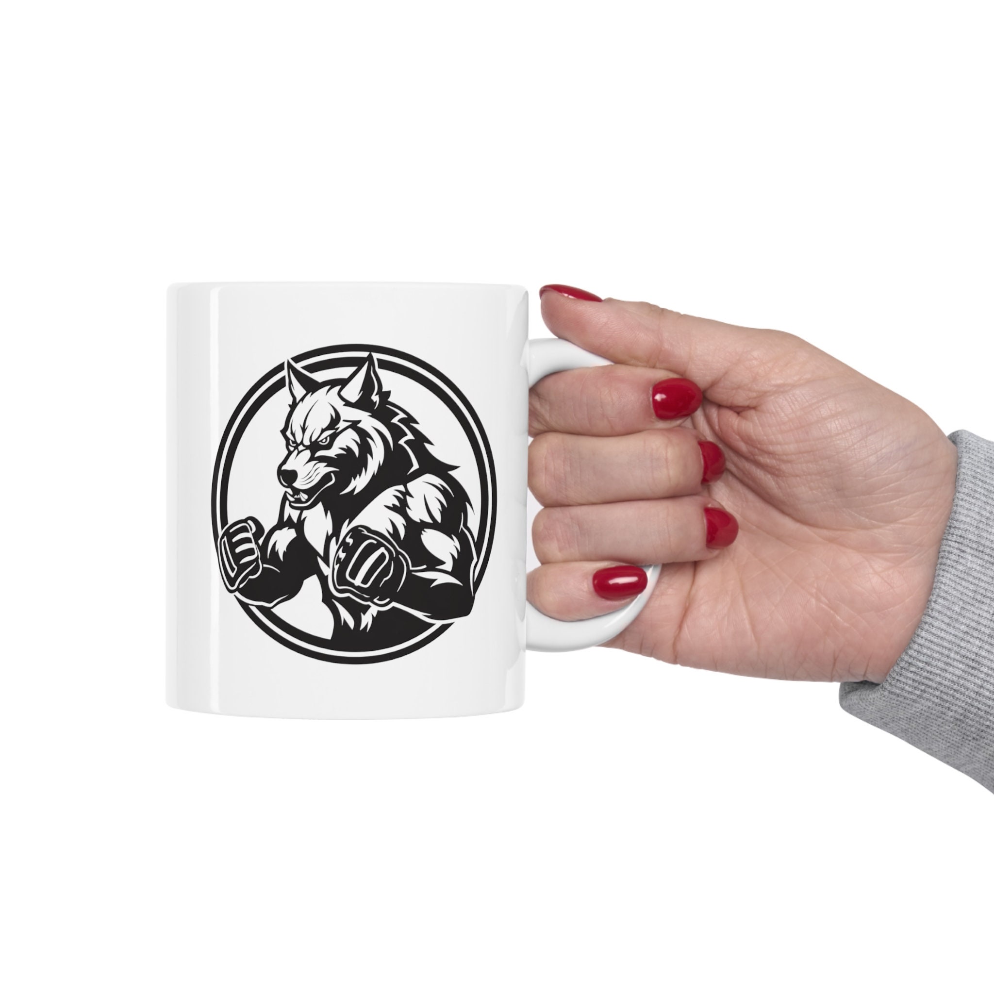 Wolf Ceramic Mug 11oz Fighting Wolf Mug Wolf Coffee Cup Wolf Coffee Mug ...