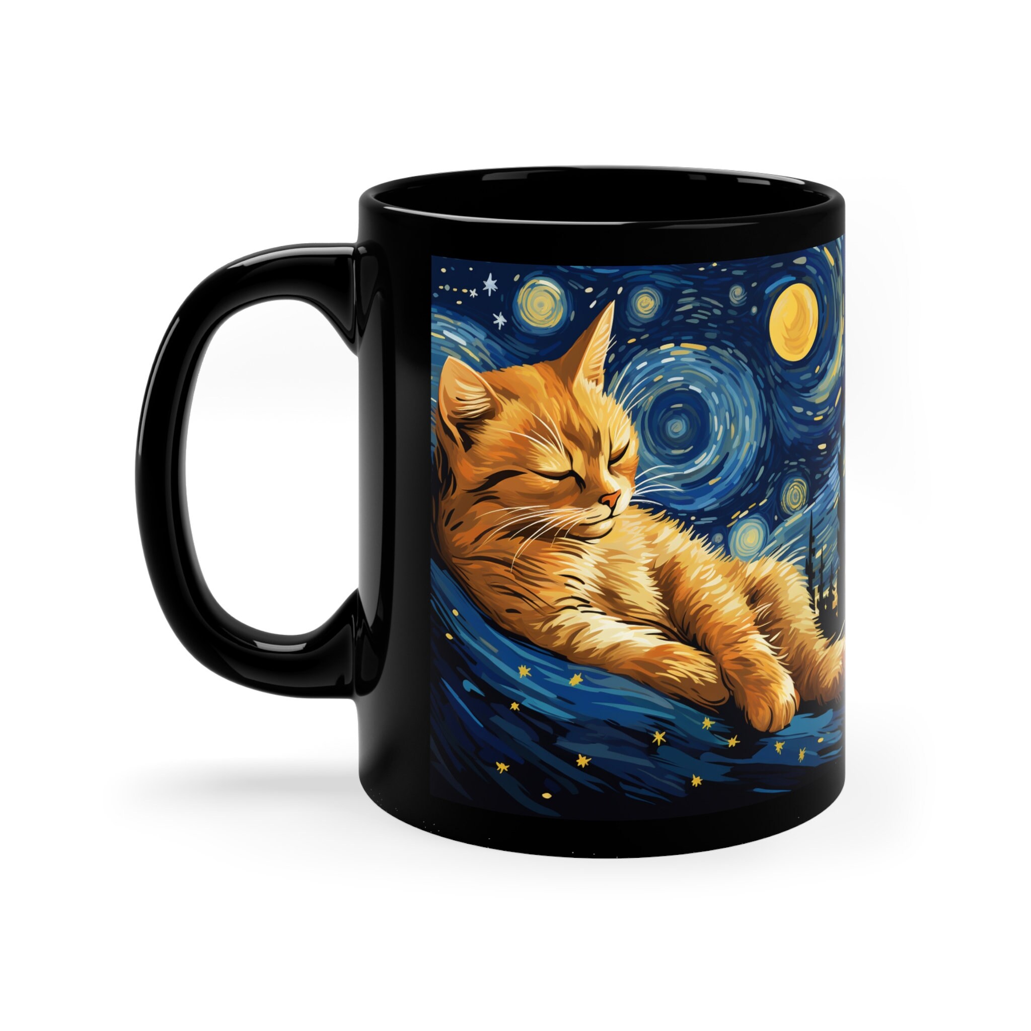 Sleeping Cat Starry Night Ceramic Coffee Mug Cat Lover Coffee Cup Art ...