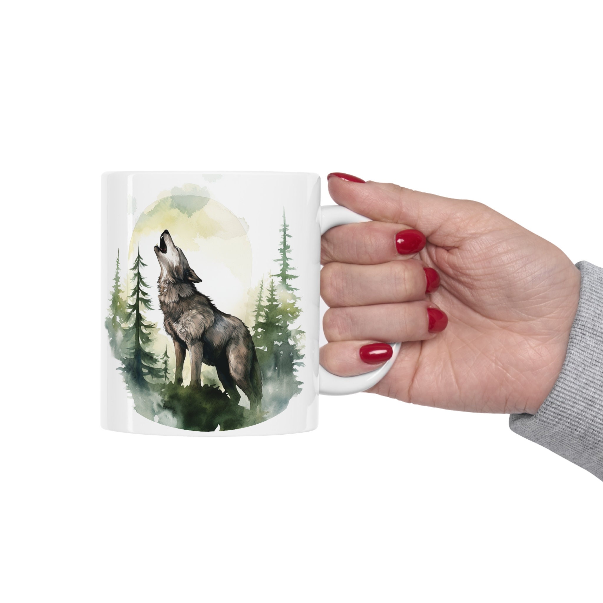 Howling Wolf Mug Wolf Cup Wolf Design Gift Forest Mug Forest Cup ...
