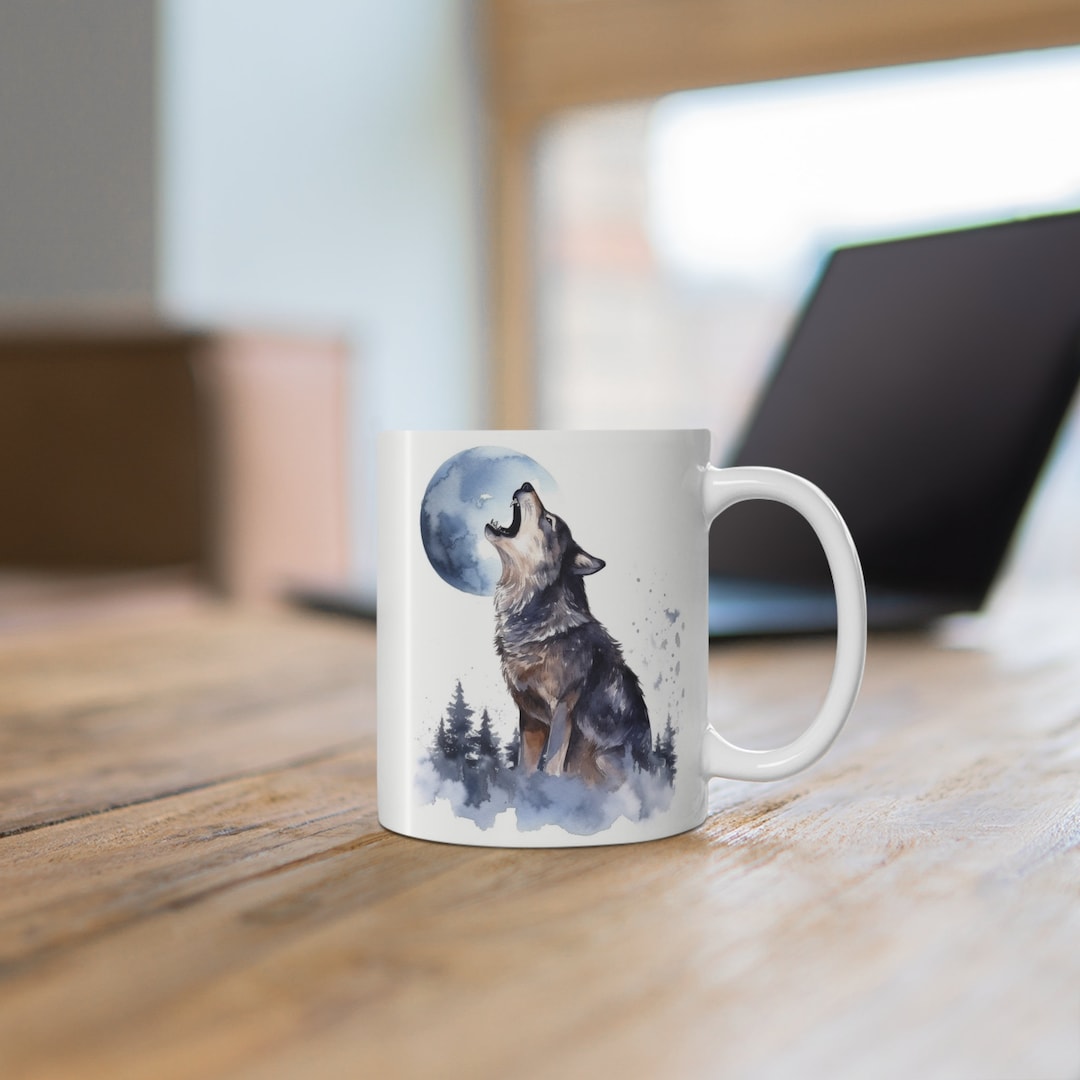 Wolf Mug Wolf Cup Wolf Howling Mug Lobo Taza Forest Cup Howling Wolf ...